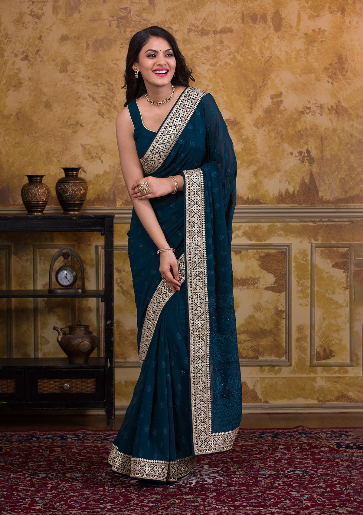Peacock Blue Color Saree Peacock Blue Color Saree