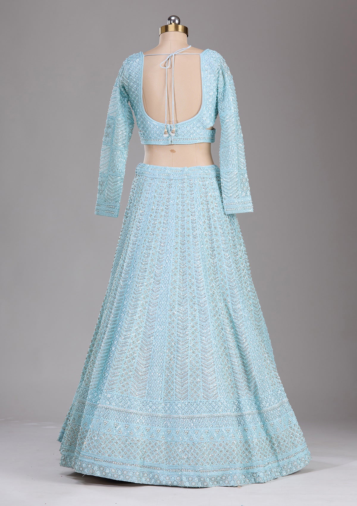 Buy Sky Blue georgette Threadwork Readymade Lehenga - Koskii