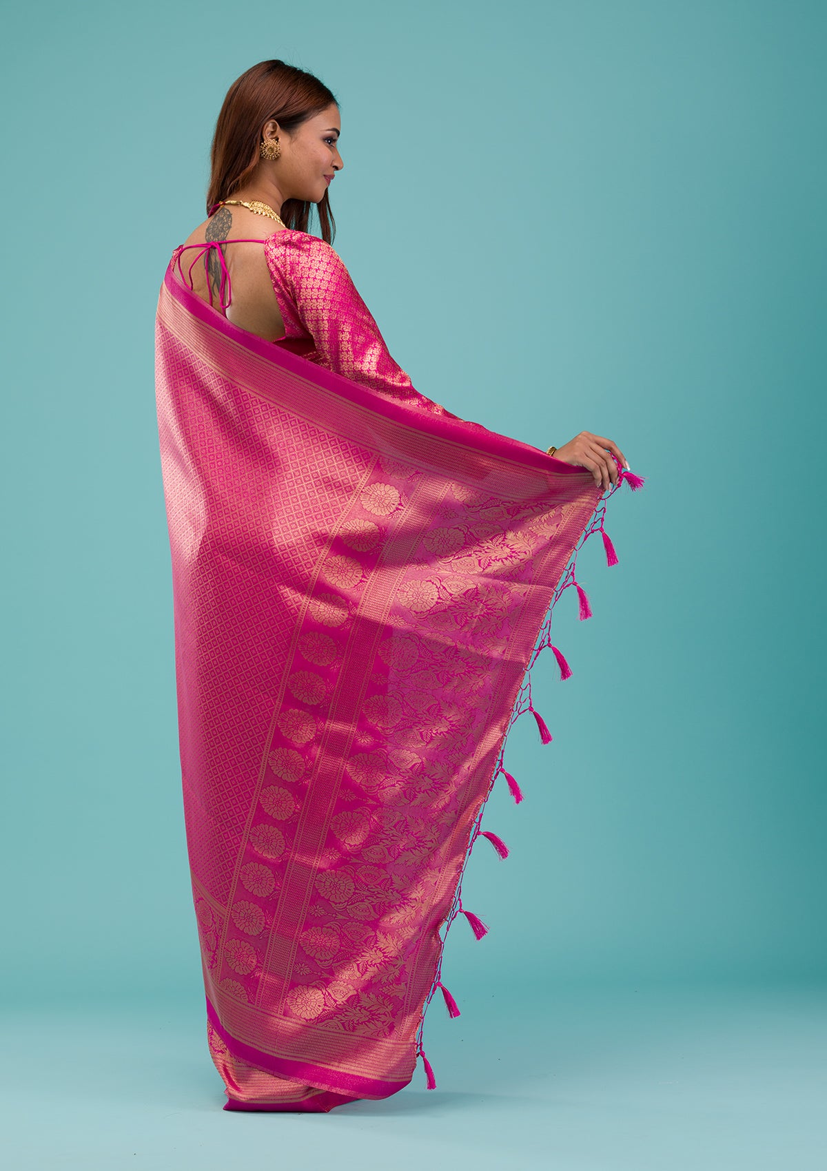 Buy Rani Pink Plain Soft Silk Saree - Koskii
