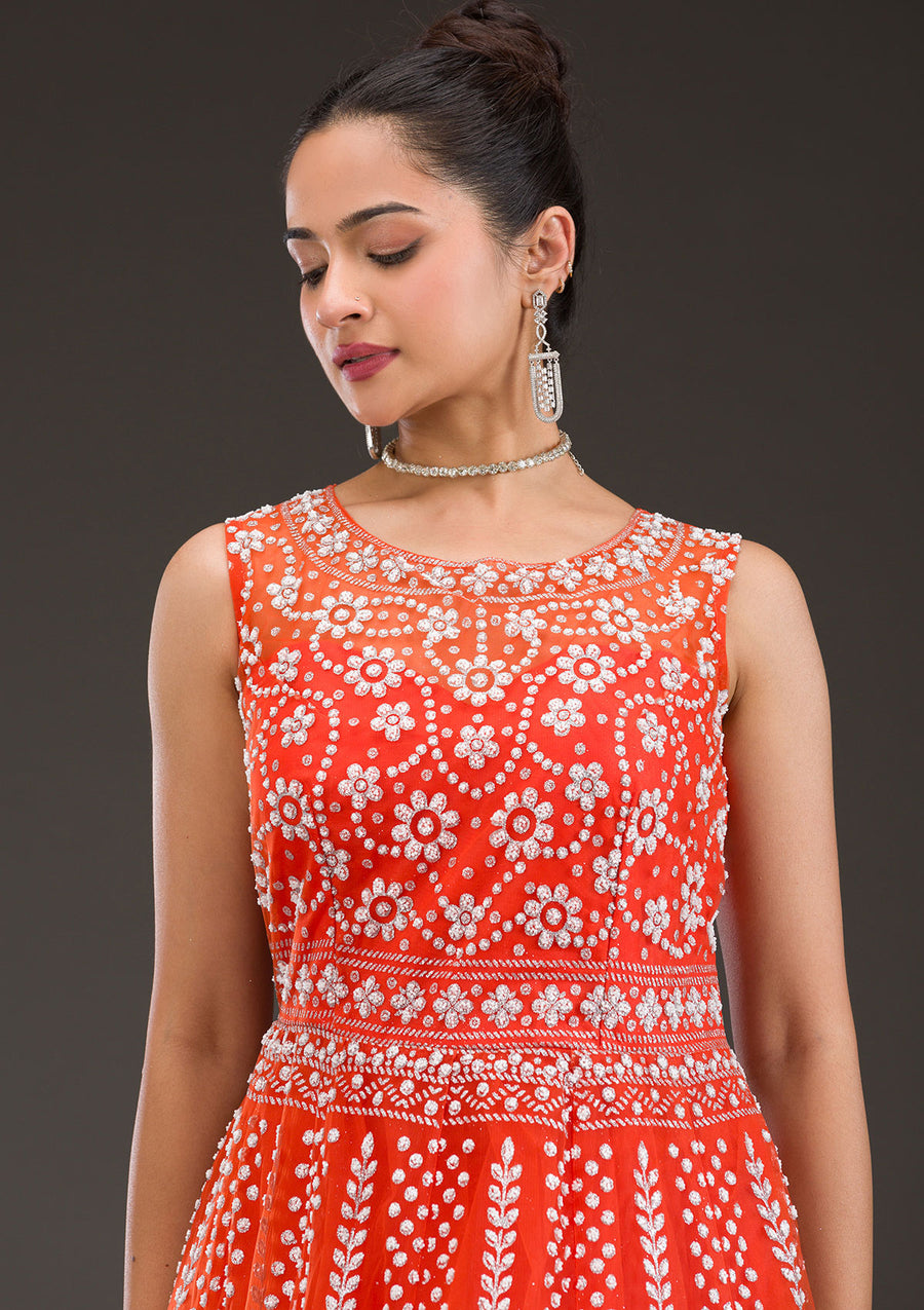 Buy Rust Pearlwork Net Gown - Koskii