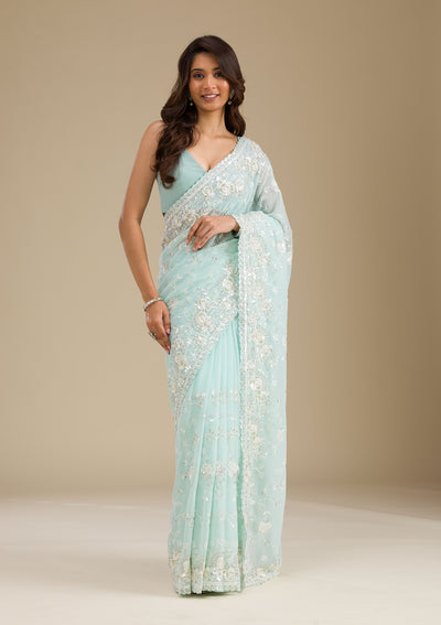 Buy Light Blue Sarees Online At Best Prices – Koskii