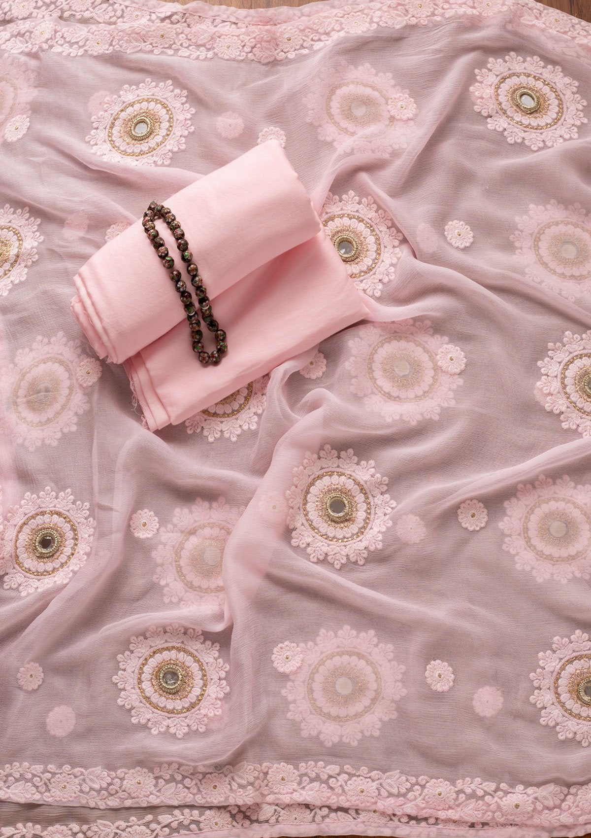 Buy Baby Pink Stonework Georgette Unstitched Salwar Suit - Koskii