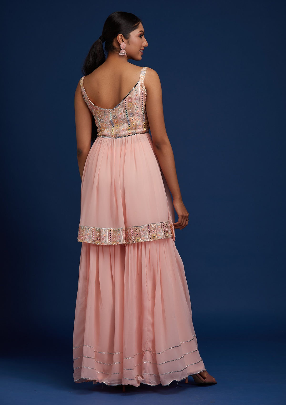 Buy Baby Pink Mirrorwork Georgette Designer Salwar Suit - Koskii