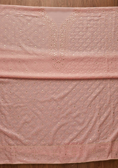 Buy Baby Pink Threadwork Georgette Unstitched Salwar Suit - Koskii