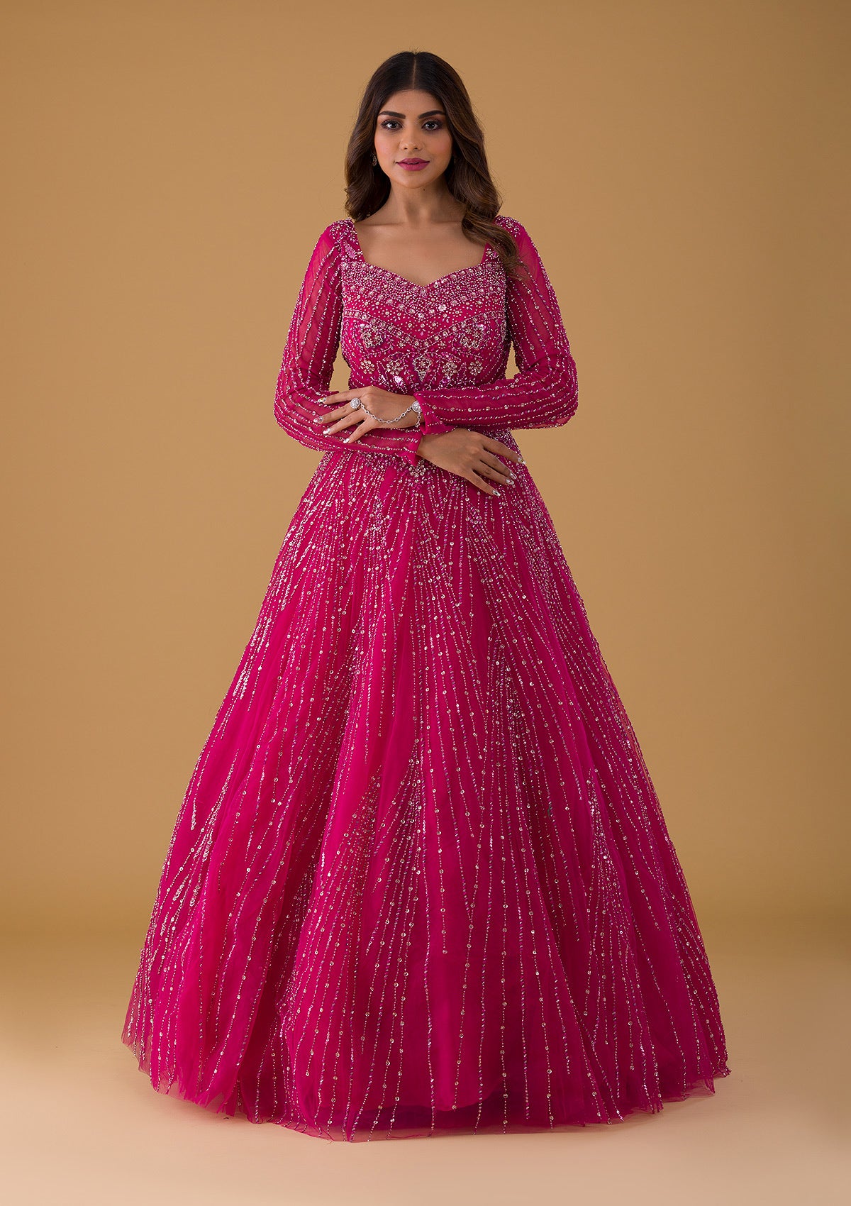 Buy Rani Pink Stonework Net Gown - Koskii