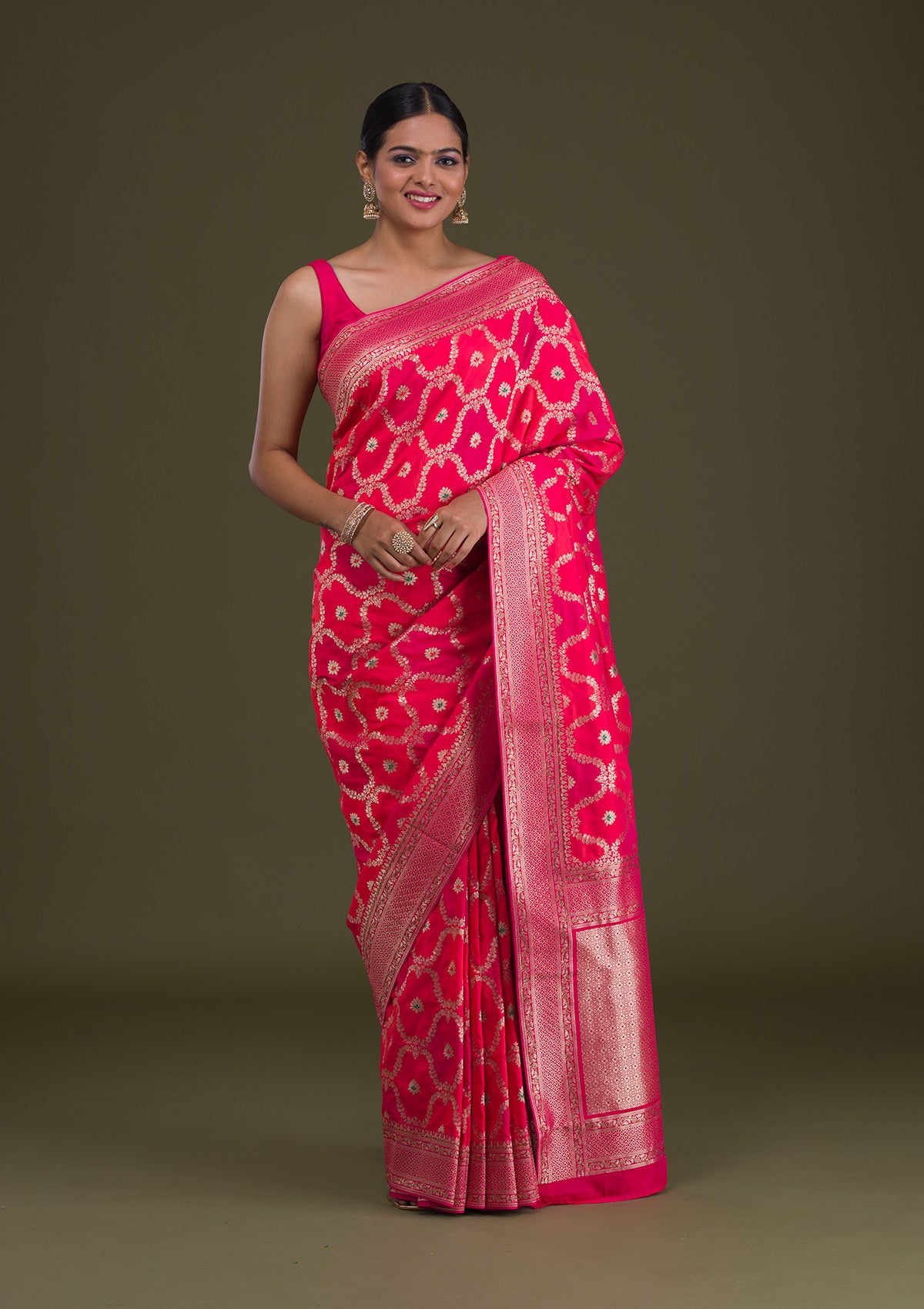 Buy Rani Pink Zariwork Banarasi Saree - Koskii